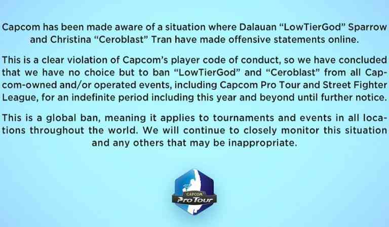 Capcom Fighters Ban Two Pros for Offensive Language | COGconnected